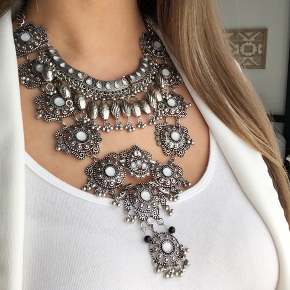 Express | Jewelry | Express Huge Silver Ornate Statement Necklace ...